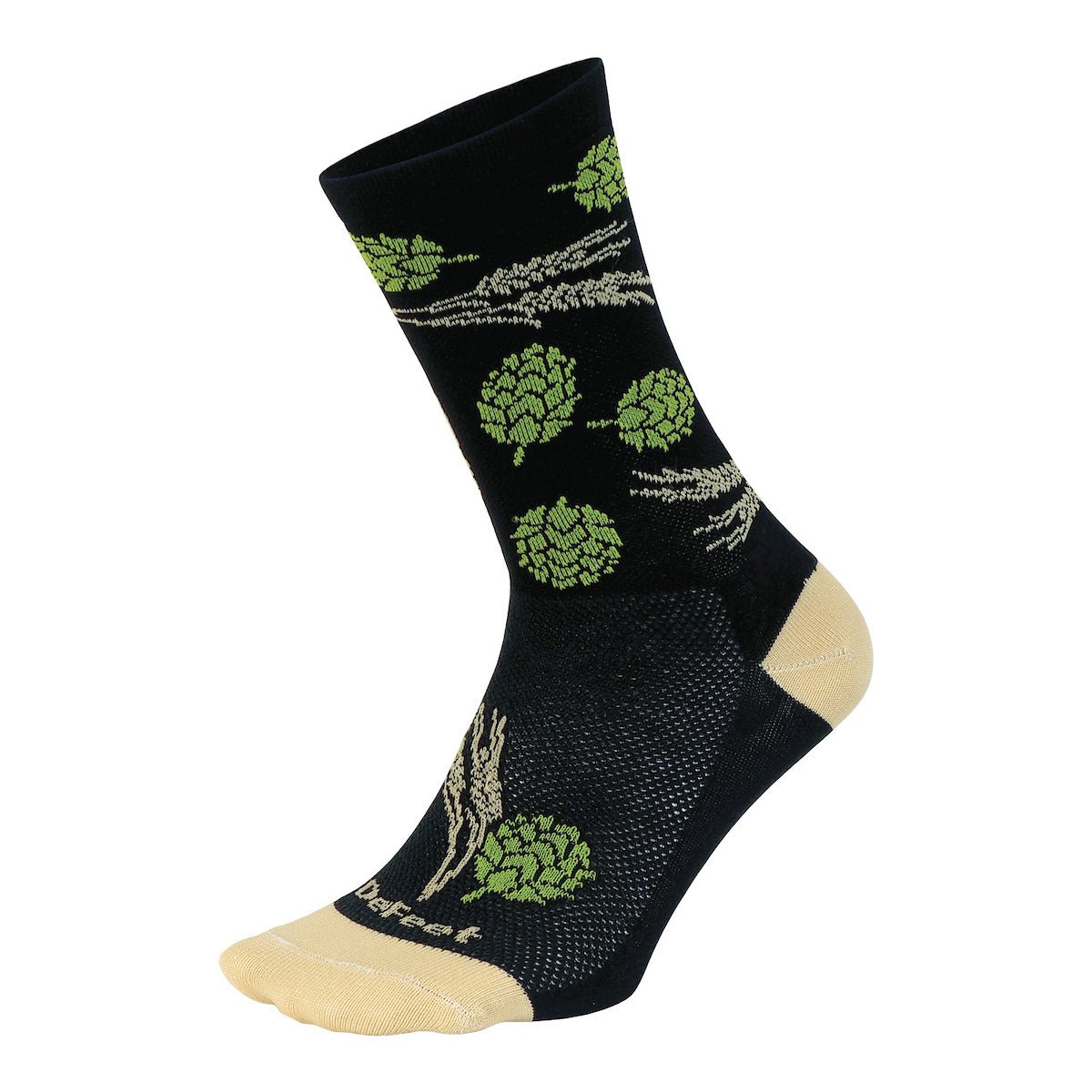 DeFeet Aireator Black Beer Hops Crew Cycling Socks
