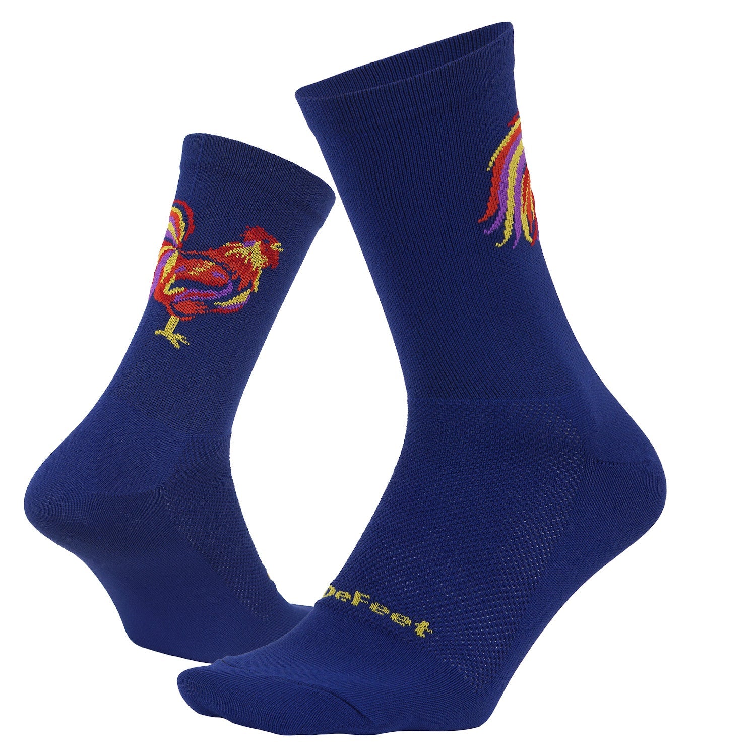 DeFeet Aireator Navy Blue Rooster Crew Cycling Socks