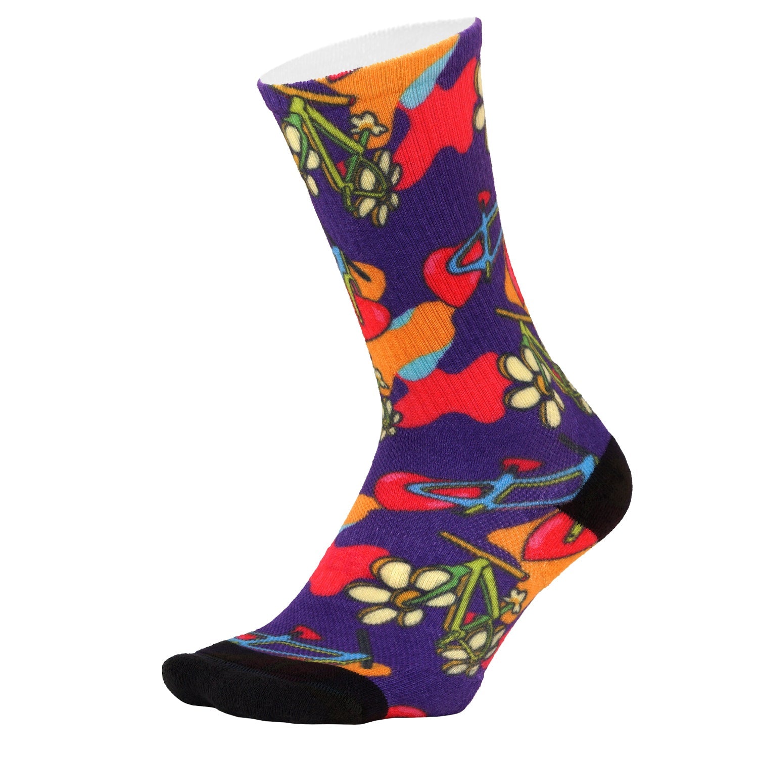 Fun & Vibrant Bike Love Cycling Socks | Sub360 7” Cuff | DeFeet