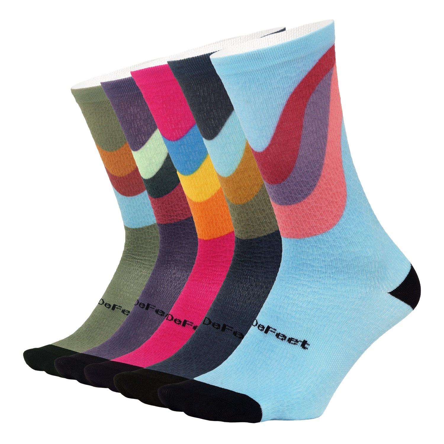 Thin Tri-Colored Stripe Wave Aero Cycling Socks | Evo 6” Cuff | DeFeet